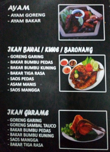 Menu at SARI SANJAYA restaurant, Tangerang, Jl. Boulevard Raya Bintaro Jaya