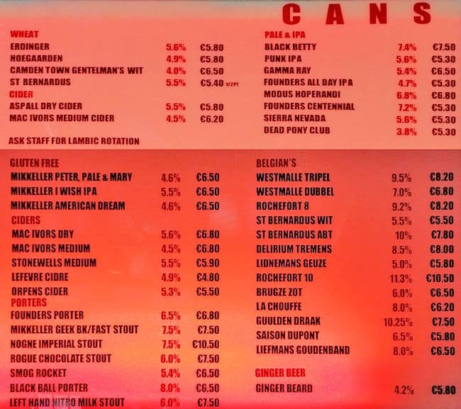 Menu at Blackbird pub & bar, Rathmines
