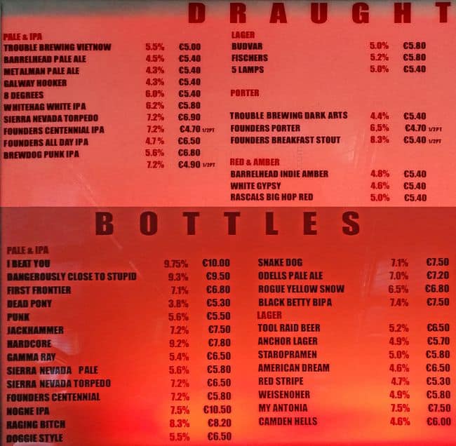 Menu at Blackbird pub & bar, Rathmines