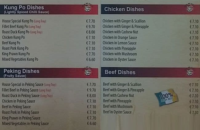 Menu at Famous restaurant, Lucan, Unit 2 4 Lower Main Street