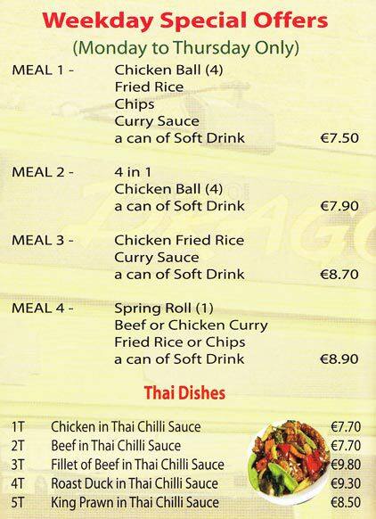 Menu at Dragon Boat fast food, Dublin, 3 Harbour Rd