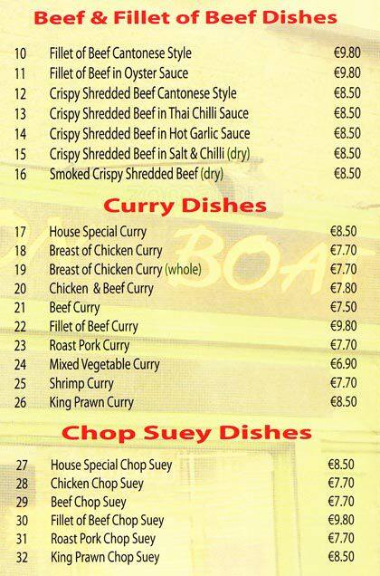 Menu at Dragon Boat fast food, Dublin, 3 Harbour Road