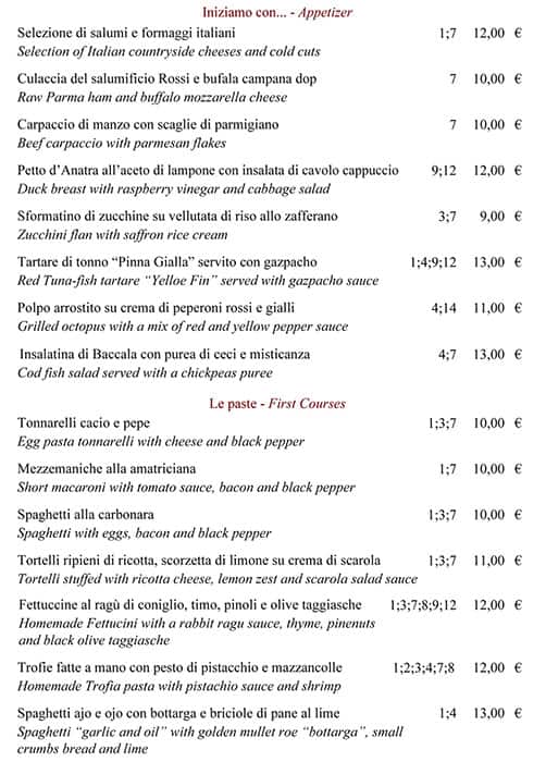Menu at Ristorante Il Fellini, Rome