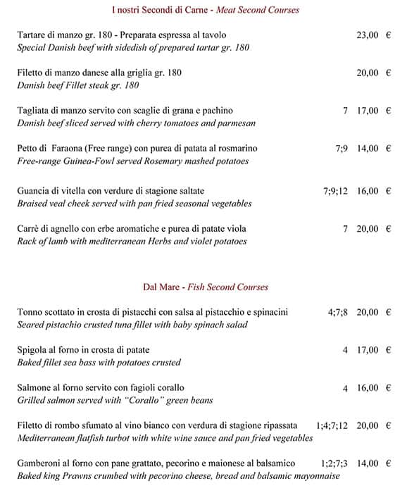 Menu at Ristorante Il Fellini, Rome