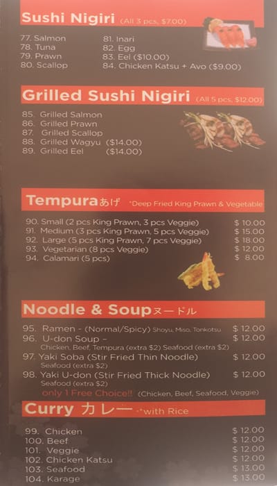 Menu at Sushi 79 restaurant, Jindalee, 5a/235 Sinnamon Rd