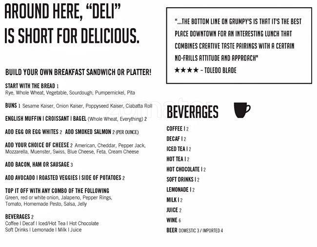 Menu at Grumpy's restaurant, Toledo