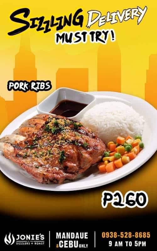 Menu at Jonie's Sizzlers & Roast restaurant, Cebu City, 8W69+59Q