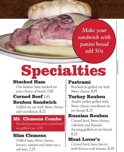 Menu at Mt. Clemens Grill restaurant, Mount Clemens