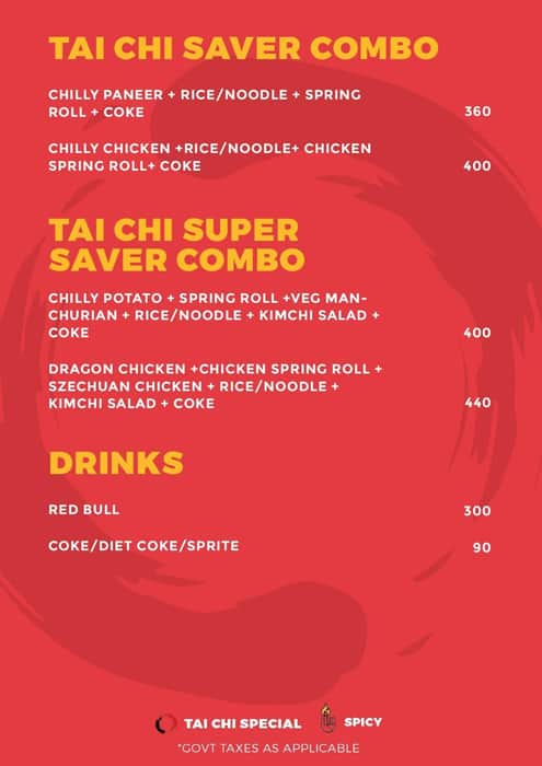 Menu at Tai Chi, Noida