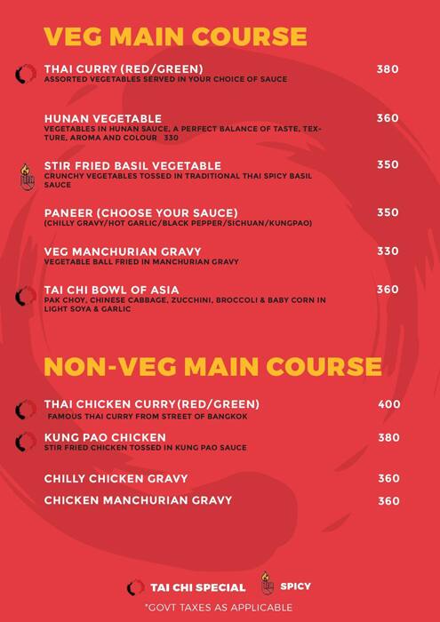Menu at Tai Chi, Noida
