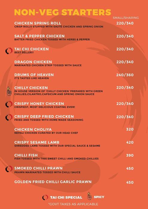 Menu at Tai Chi, Noida