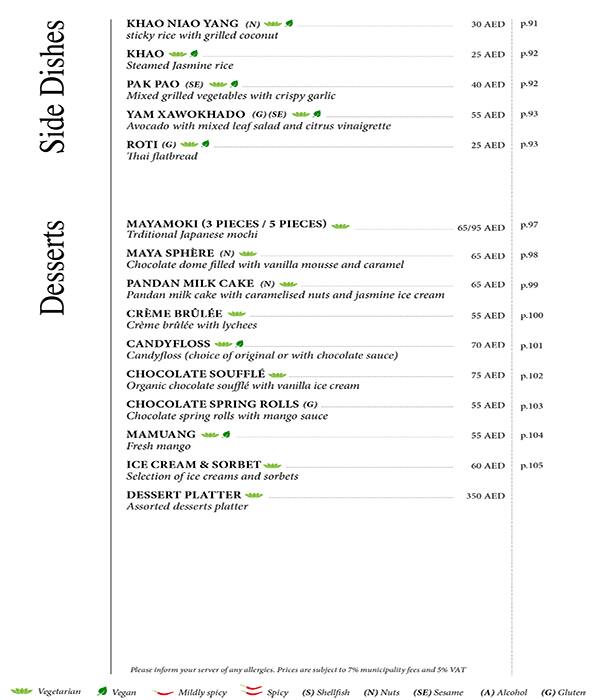 Menu at MayaBay Dubai restaurant, Dubai