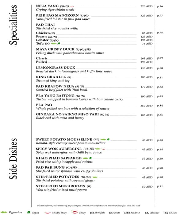 Menu at MayaBay Dubai restaurant, Dubai