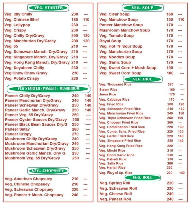 Menu of Royal Chinese And Koliwada, Mira Road, Mumbai