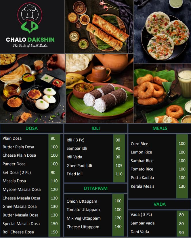 Menu of Chalo Dakshin, Chandkheda, Ahmedabad