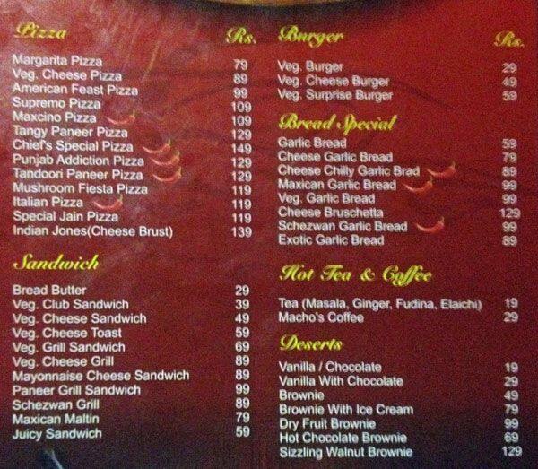Menu at Macho's Coffee, Surat, U 25