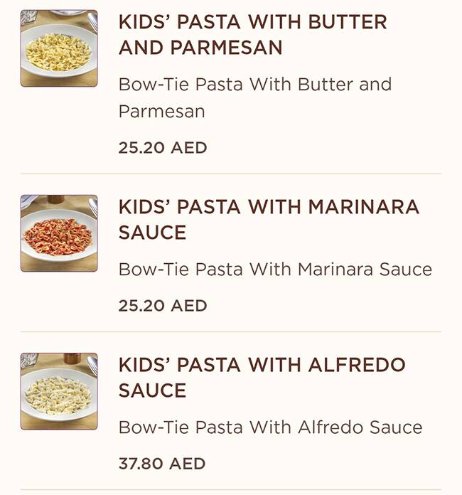 Menu at The Cheesecake Factory restaurant, Abu Dhabi, Yas Mall