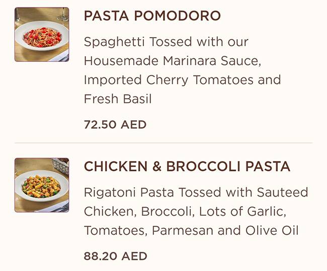 Menu at The Cheesecake Factory restaurant, Abu Dhabi, Yas Mall