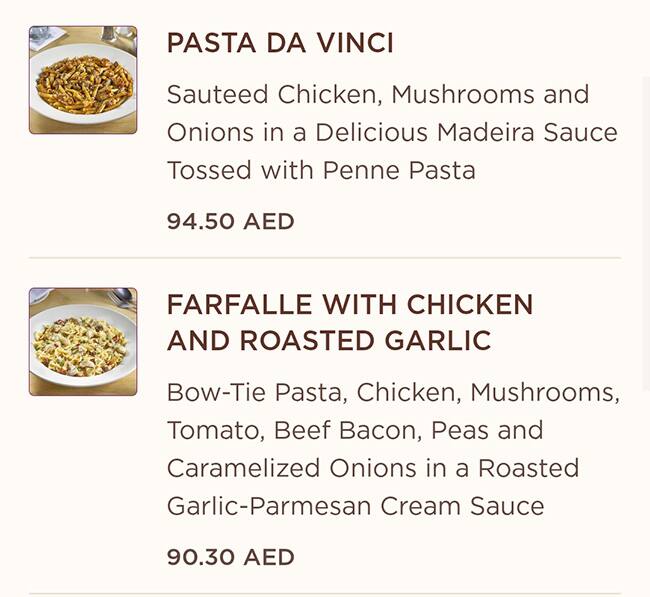 Menu at The Cheesecake Factory restaurant, Abu Dhabi, Yas Mall