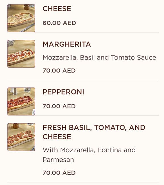 Menu at The Cheesecake Factory restaurant, Abu Dhabi, Yas Mall