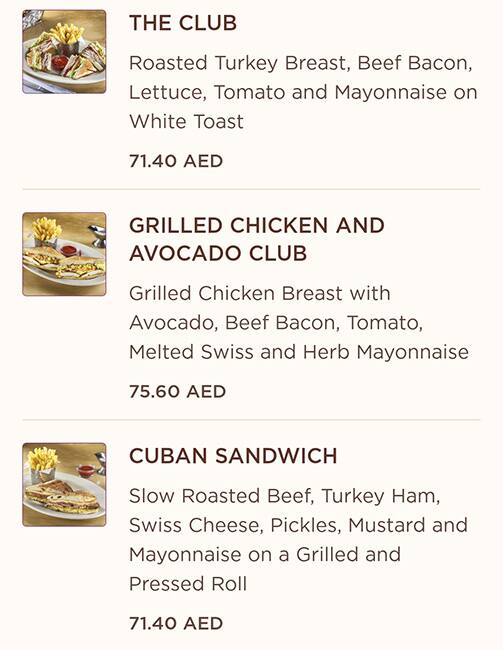 Menu at The Cheesecake Factory restaurant, Abu Dhabi, Yas Mall