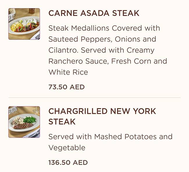 Menu at The Cheesecake Factory restaurant, Abu Dhabi, Yas Mall