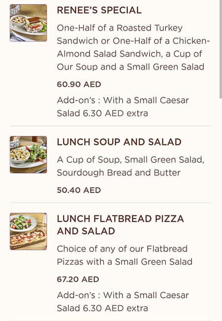 Menu at The Cheesecake Factory restaurant, Abu Dhabi, Yas Mall