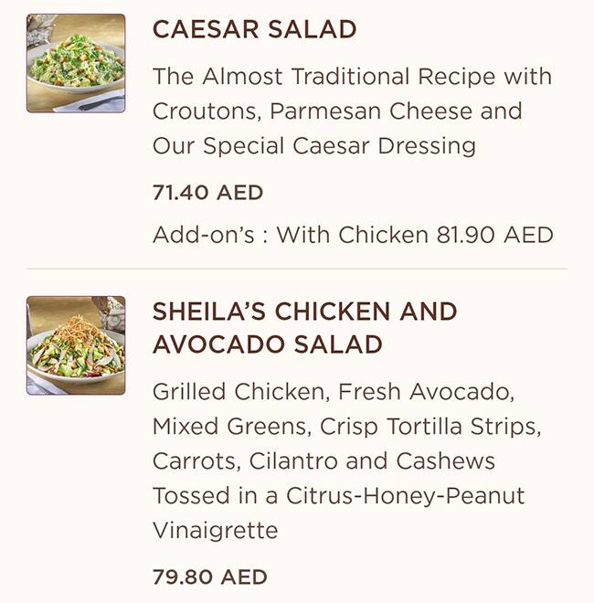 Menu at The Cheesecake Factory restaurant, Abu Dhabi, Yas Mall