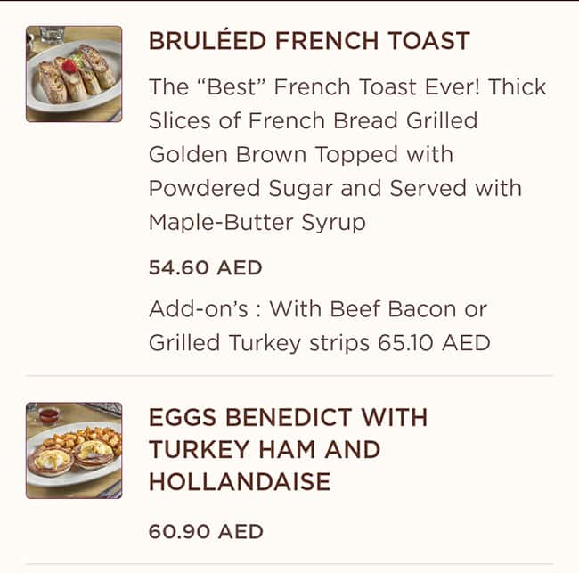 Menu at The Cheesecake Factory restaurant, Abu Dhabi, Yas Mall