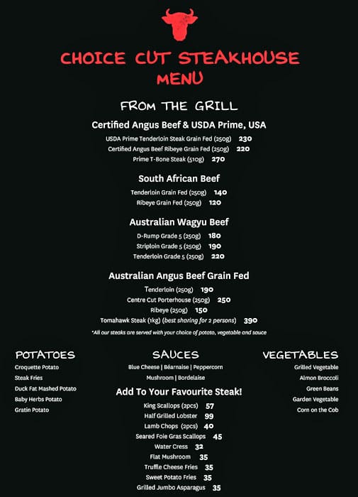 Menu at Choice Cut steakhouse, Abu Dhabi