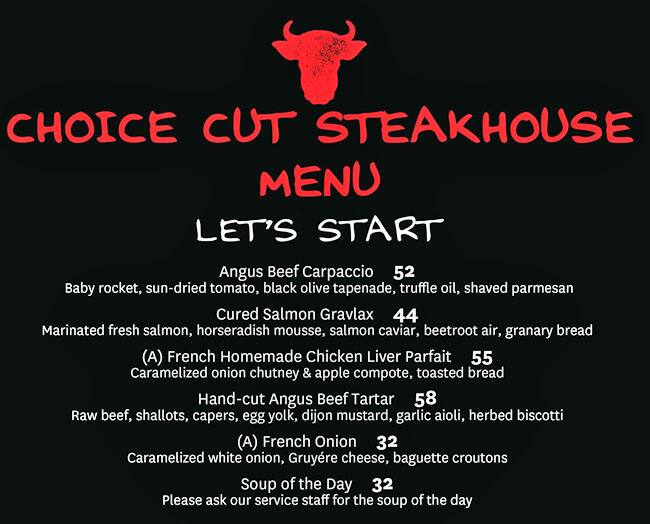 Menu at Choice Cut steakhouse, Abu Dhabi