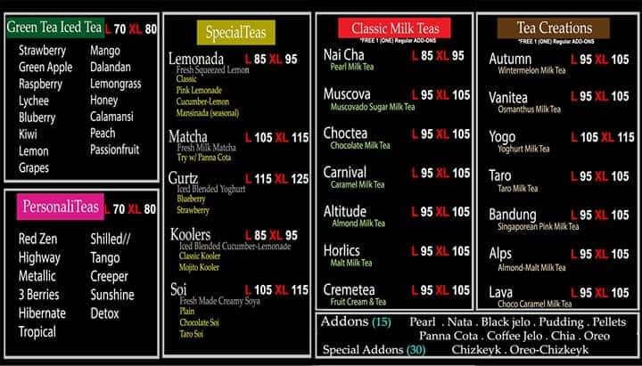 Menu at Zen Tea restaurant, Quezon City, Maginhawa Street