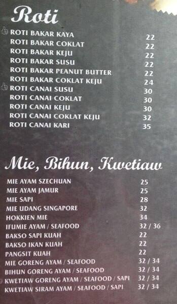 Menu at Corner Kopitiam P.I.K. cafe, North Jakarta, VPPV+VC7