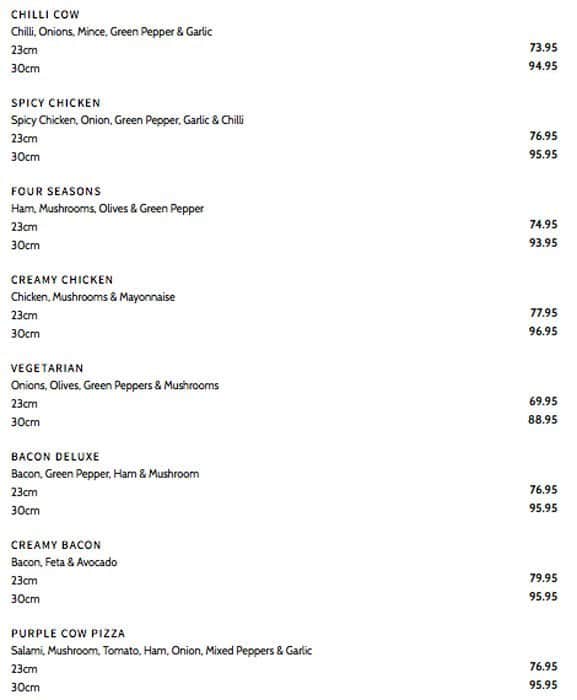 Menu at Purple Cow Restaurant, Olifantsfontein