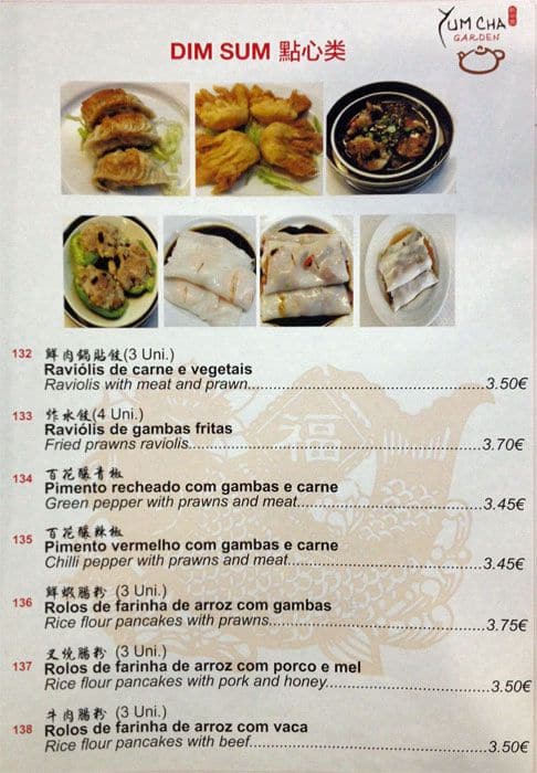 Menu em Macau Dim Sum (Yum Cha Garden) restaurante, Lisboa