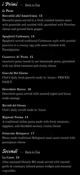 Menu at Maialino Enoteca restaurant, Toronto