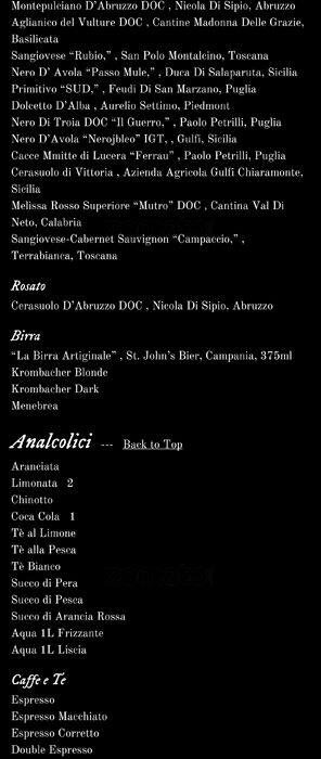 Menu at Maialino Enoteca restaurant, Toronto