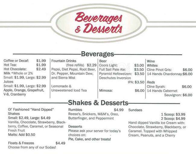 Menu at Madison Diner restaurant, Bainbridge Island