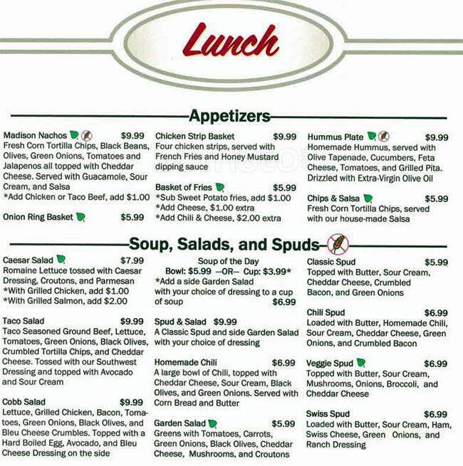 Menu at Madison Diner restaurant, Bainbridge Island