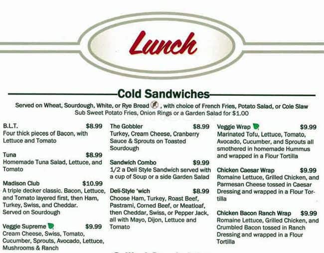 Menu at Madison Diner restaurant, Bainbridge Island