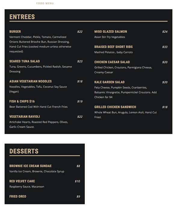 Carta del pub y bar 230 Fifth, Nueva York