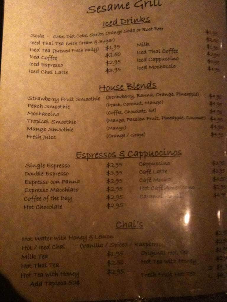 Menu at Sesame Grill fast food, Arcadia