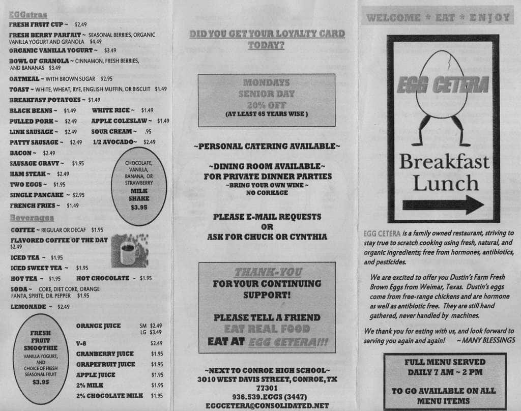 Menu at 105 Cafe, Conroe