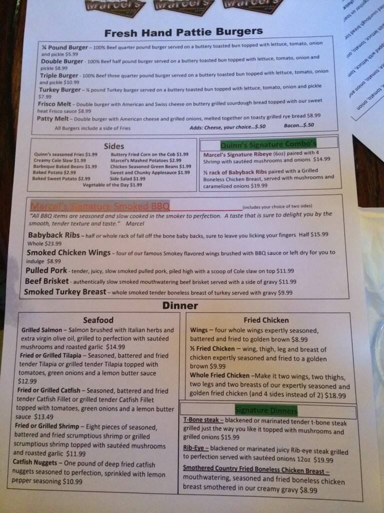 Marcel's Restaurant and Bar Menu - Urbanspoon/Zomato