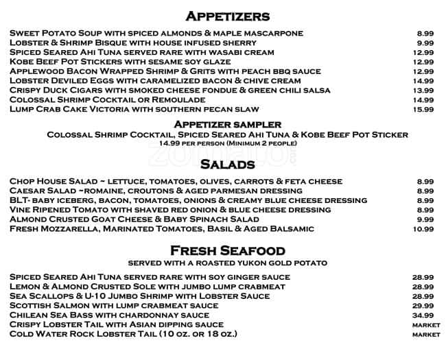 Menu at Cigar Lounge at Chamberlain steakhouse, Addison