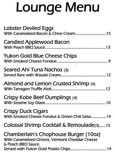 Menu at Cigar Lounge at Chamberlain steakhouse, Addison