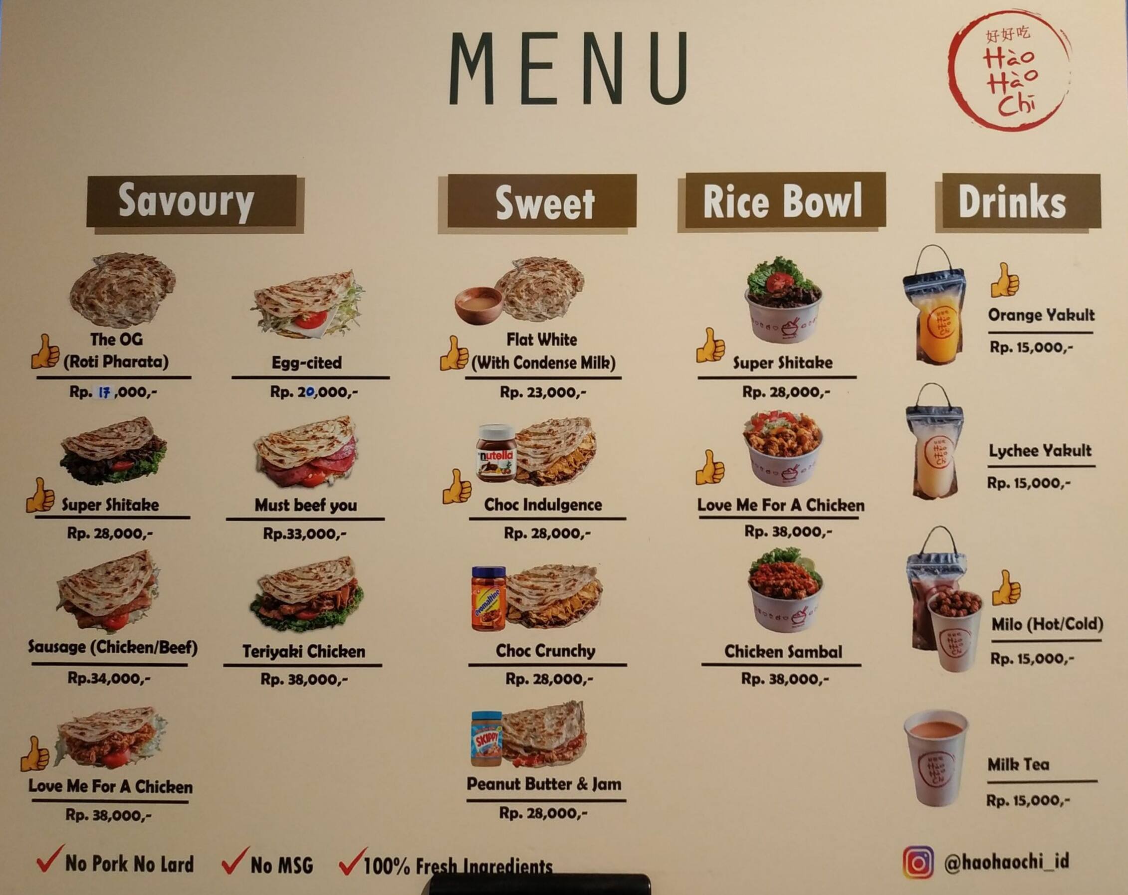 Menu at Hao Hao Chi (Blok M Plaza) restaurant, Jakarta
