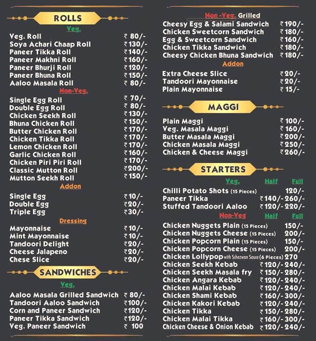 Menu of Belly Delhi, Madhu Vihar, New Delhi