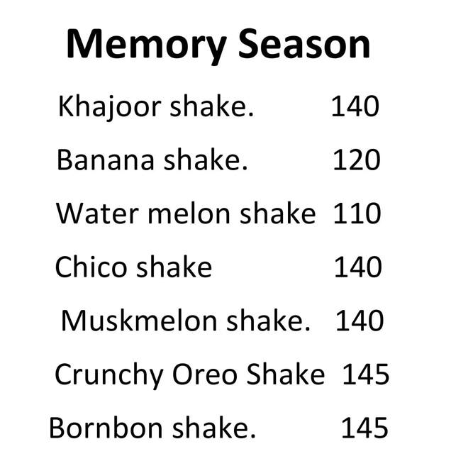 Menu of Memory Season, Malad West, Mumbai