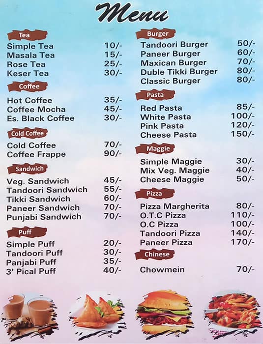 Menu of AD-1 Cafe, Bani Park, Jaipur
